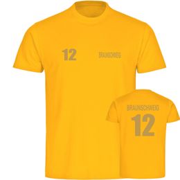 multifanshop® Kinder T-Shirt - Braunschweig - Trikot Nummer 12 gold - Druck gold metallic