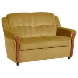 2-Sitzer Max Winzer "Trier komfortabel, Komfortsitzhöhe 47cm, klassisch, Retro und modern" Sofas Gr. B/H/T: 130cm x 88cm x 83cm, Microfaser 24258, gelb (mais) hohe Rückenlehne, Sichtholzschabracken, Breite 130 cm