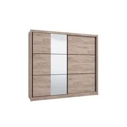 Schwebetürenschrank Inosign "Navara Kleiderschrank mit Spiegel Wäscheschrank Garderobe" Schränke Gr. B/H/T: 242,5cm x 215,5cm x 61cm, 242,5 mit 3 Türen, 2 St., Komplettausführung, grau (grau eiche) Kleiderschrank mit Spiegel, FSC-zertifiziert, 242,5x215,5x61cm