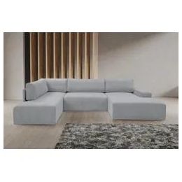 Wohnlandschaft WERK2 "Hugo-U U-Form" Sofas Gr. B/H/T: 329cm x 85cm x 195cm, Cord, Recamiere rechts, Schlaffunktion und Bettkasten, grau Design Wohnlandschaft in Cord mit Schlaffunktion & Bettkasten