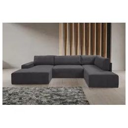 Wohnlandschaft WERK2 "Hugo-U U-Form" Sofas Gr. B/H/T: 329cm x 85cm x 195cm, Cord, Recamiere links, Schlaffunktion und Bettkasten, grau (anthrazit) Design Wohnlandschaft in Cord mit Schlaffunktion & Bettkasten