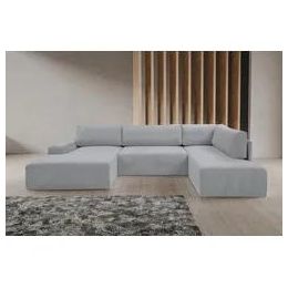 Wohnlandschaft WERK2 "Hugo-U U-Form" Sofas Gr. B/H/T: 329cm x 85cm x 195cm, Cord, Recamiere links, Schlaffunktion und Bettkasten, grau Design Wohnlandschaft in Cord mit Schlaffunktion & Bettkasten