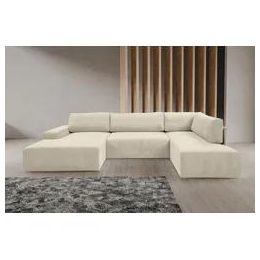 Wohnlandschaft WERK2 "Hugo-U U-Form" Sofas Gr. B/H/T: 329cm x 85cm x 195cm, Cord, Recamiere links, Schlaffunktion und Bettkasten, beige (natur) Design Wohnlandschaft in Cord mit Schlaffunktion & Bettkasten