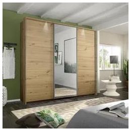 Schwebetürenschrank Rauch "Kleiderschrank Schrank Garderobe Wäscheschrank TOMA mit Passepartout" Schränke Gr. B/H/T: 211 cm x 233 cm x 64 cm, Passepartout mit Beleuchtung, braun (eiche artisan) inkl. Regaleinsatz sowie zusätzlichen Einlegeböden MADE IN GERMANY