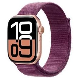 Smartwatch Apple "Watch Series 10 Aluminium" Smartwatches Gr. 46mm, Cellular, One-Size, Sport Loop, rosegold (pflaume, rosegold)