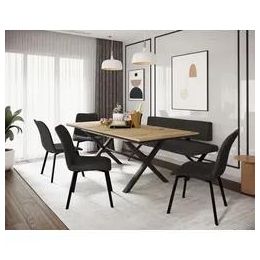 Essgruppe Hela "SAAR" Sitzmöbel-Sets Gr. Microfaser-Webstoff, Einlegeplatte, braun (artisan eiche/schwarz/anthrazit + anthrazit anthrazit-schwarz) Tisch 160-200x90 cm, Einlegeplatte, X-Gestell, Stuhl 360 drehbar