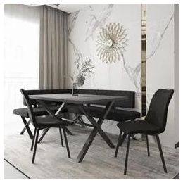 Essgruppe Hela "SAALE" Sitzmöbel-Sets Gr. Webstoff, schwarz (graphit/anthrazit + anthrazit schwarz) Tisch 140x90 cm, Stuhl 360 drehbar, Bank rechts-links montierbar