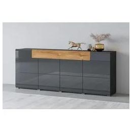 Sideboard Inosign "Toledo,Breite 208cm,moderne Kommode mit dekorative Fräsungen,grifflos" Sideboards schwarz (antrazit matt/antrazit hgl-alteiche) Kombikommode mit viel Stauraum, Einlegeböden verstellbar