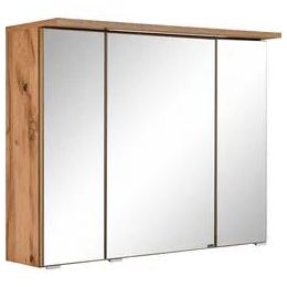 Spiegelschrank Welltime "Lucca" Schränke Gr. B/H/T: 80cm x 66cm x 20cm, Mit Schalter und Steckdose, Türen mit Push-to-Open-Funktion, 3 St., braun (eichefarben) mit LED Beleuchtung