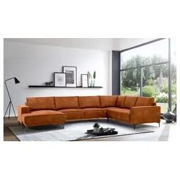 Wohnlandschaft Places of Style "Oland" Sofas Gr. B/H/T: 342 cm x 85 cm x 260 cm, Luxus-Microfaser, Recamiere links, braun (cognac) U-Form, im zeitlosem Design und hochwertiger Verabeitung