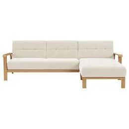 Sit & More Ecksofa SIT & MORE "Billund L-Form" Sofas Gr. B/H/T: 264cm x 88cm x 183cm, Luxus-Microfaser ALTARA NUBUCK, Recamiere rechts, ohne Schlaffunktion, beige (elfenbein) Armlehnen aus eichefarbigem Buchenholz, verschiedene Bezüge und Farben