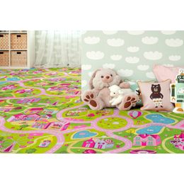 ANDIAMO Teppichboden "bedruckte Schlinge, Sweet Town" Teppiche Spielteppich, Breite 400 cm, Motiv Straße, Kinderzimmer Gr. B: 400 cm 1 St., 6,5 mm, L: 450 cm, pink