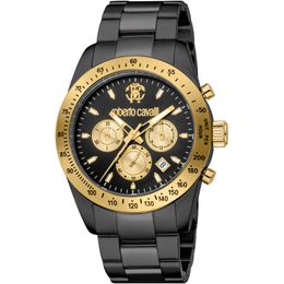 Chronograph Roberto Cavalli "Uomo Chrono", schwarz (schwarz, schwarz), Armbanduhren, Herren, Quarzuhr, Armbanduhr, Herrenuhr, Edelstahlarmband, analog, Tag