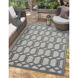 Teppich MyFlair MÖBEL & ACCESSOIRES "Thala" Teppiche Gr. B: 240 cm 1 St., 8 mm, L: 320 cm, grau (grau,schwarz) modernes Design, Hoch-Tief Effekt, Outdoor geeignet, Balkon, Terrasse