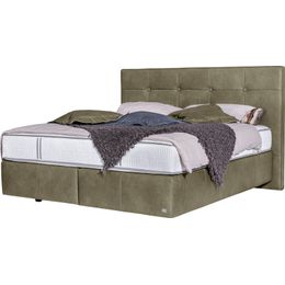 Boxspringbett Alina "Padma", gr&uuml;n (olivgrau hga 313), B:220cm L:214cm, Lederoptik HGA (100% Polyester), Komplettbetten, Boxspringbett, Kopfteil mit Kn&ouml;pfen, in unterschiedlichen Ausf&uuml;hrungen erh&auml;ltlich