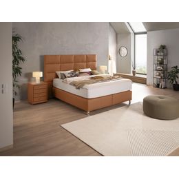 Boxspringbett Alina "Paige", braun (tonbraun hga 114), B:208cm L:215cm, Lederoptik HGA (100% Polyester), Komplettbetten, Boxspringbett, hohes Kopfteil, in unterschiedlichen Ausf&uuml;hrungen erh&auml;ltlich