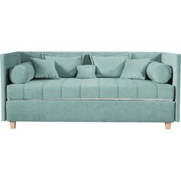 Schlafsofa Alina "Kona", gr&uuml;n (pastellt&uuml;rkis tcm 606), B:201cm H:90,5cm T:91cm, Struktur fein TCM (100% Polyester), Sofas, Schlafsofa, 7-Zonen Taschenfederkernmatratze, Zierkissen-Set und Schlummerrollen