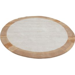 Wollteppich LUXOR living "India" Teppiche Gr. Ø 150 cm 1 St., 20 mm, beige reine Wolle, handgeknüpft, mit Bordüre