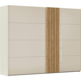 Schwebetürenschrank Rauch "Kleiderschrank Schrank Garderobe Wäscheschrank TEGIO" Schränke Gr. B/H/T: 281cm x 223cm x 69cm, 2 St., beige (champagner/glas champagner, absetzungen asteiche) mit hochwertigen Holzdekoraufleistung und Glasfront MADE IN GERMANY