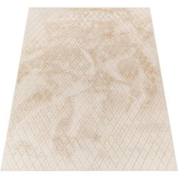 Hochflor-Teppich Paco Home "Arnheim 742" Teppiche Gr. B: 120cm, 26mm, L: 160cm, beige (creme) Uni Farben, Rauten Muster, besonders weich, Hoch-Tief Effekt