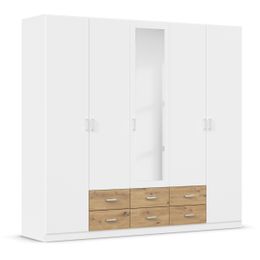 Kleiderschrank Rauch "Schrank Garderobe Wäscheschrank GAMMA in 3 Breiten" Schränke Gr. B/H/T: 226 cm x 210 cm x 54 cm, 5 St., weiß (alpinweiß, eiche artisan) viel Stauraum mit 6 Schubladen, Spiegel TOPSELLER MADE IN GERMANY