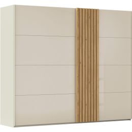 Schwebetürenschrank Rauch "Kleiderschrank Schrank Garderobe Wäscheschrank TEGIO", beige (champagner, glas champagner, absetzungen asteiche), B:262cm H:223cm T:69cm, Schränke, mit hochwertigen Holzdekoraufleistung und Glasfront MADE IN GERMANY