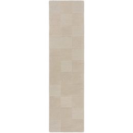 Wollteppich FLAIR RUGS "Checkerboard", beige (natur), B:60cm H:10mm L:230cm, Wolle, Teppiche, Modern mit Schachbrettmuster