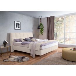 Boxspringbett Alina "Arano", beige (beige gcp 11), B:178cm L:216cm, Chenille GCP (100% Polyester), Komplettbetten, Boxspringbett, inklusive Matratze, in verschiedenen Gr&ouml;&szlig;en und H&auml;rtegraden