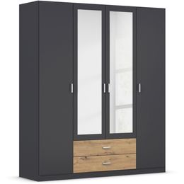 Kleiderschrank Rauch "Schrank Garderobe Wäscheschrank GAMMA in 3 Breiten" Schränke Gr. B/H/T: 181 cm x 210 cm x 54 cm, 4 St., grau (graumetallic, eiche artisan) viel Stauraum mit 6 Schubladen, Spiegel TOPSELLER MADE IN GERMANY