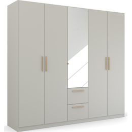 Drehtürenschrank Rauch "Skandi by Quadra Spin" Schränke Gr. B/H/T: 226 cm x 210 cm x 54 cm, 5 St., grau (seidengrau) im Landhaus-Stil mit Massivholzgriffen, Schubladen und Spiegel