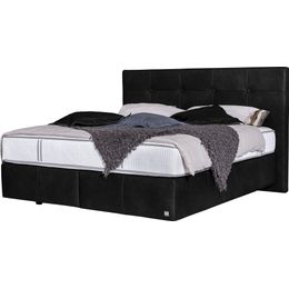 Boxspringbett Alina "Padma", schwarz (schwarzgrau hga 139), B:180cm L:214cm, Lederoptik HGA (100% Polyester), Komplettbetten, Boxspringbett, Kopfteil mit Kn&ouml;pfen, in unterschiedlichen Ausf&uuml;hrungen erh&auml;ltlich