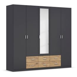 Kleiderschrank Rauch "Schrank Garderobe Wäscheschrank GAMMA in 3 Breiten" Schränke Gr. B/H/T: 226 cm x 210 cm x 54 cm, 5 St., grau (graumetallic, eiche artisan) viel Stauraum mit 6 Schubladen, Spiegel TOPSELLER MADE IN GERMANY