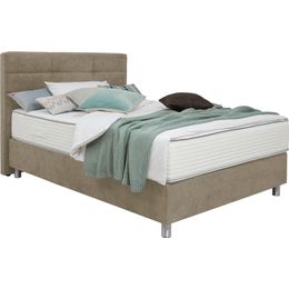 Boxspringbett Alina "Jonna", grau (graubeige tbs 12), B:148cm L:209cm, Chenille TBS (100% Polyester), Komplettbetten, Boxspringbett, inklusive Matratze, in verschiedenen Gr&ouml;&szlig;en und H&auml;rtegraden