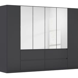 Drehtürenschrank Rauch "Kleiderschrank Schrank mit Spiegel Garderobe Garderobenschrank MAINZ" Schränke Gr. B/H/T: 271 cm x 210 cm x 54 cm, 6 St., grau (graumetallic) grifflose Front mit Spiegel, Außentüren Push-to-Open Funktion