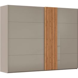 Schwebetürenschrank Rauch "Kleiderschrank Schrank Garderobe Wäscheschrank TEGIO" Schränke Gr. B/H/T: 281cm x 223cm x 69cm, 2 St., grau (fango/glas fango, absetzungen asteiche) mit hochwertigen Holzdekoraufleistung und Glasfront MADE IN GERMANY