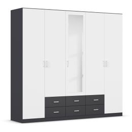 Kleiderschrank Rauch "Schrank Garderobe Wäscheschrank GAMMA in 3 Breiten" Schränke Gr. B/H/T: 226cm x 210cm x 54cm, 5 St., grau (graumetallic/alpinweiß) viel Stauraum mit 6 Schubladen, Spiegel TOPSELLER MADE IN GERMANY