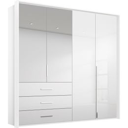 Drehtürenschrank Rauch "Montclar" Schränke Gr. B/H/T: 204 cm x 225 cm x 65 cm, ohne Beleuchtung, 4 St., weiß (weiß, hochglanz weiß) Passepartout optional mit Beleuchtung, inkl. Wäscheeinteilung