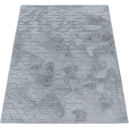 Hochflor-Teppich Paco Home "Arnheim 745" Teppiche Gr. B: 160cm, 26mm, L: 220cm, grau Uni Farben, modernes geometrisches Design, besonders weich