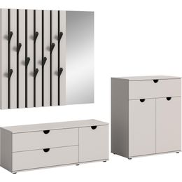 Garderoben-Set Inosign "Mataro, Breite 215cm, bestehend aus: Sitzbank, Paneel und Schuhschrank" Kastenmöbel-Sets Gr. B/H/T: 215 cm x 196 cm x 40 cm, grau (lichtgrau) Flurmöbel, Dielenmöbel, Kombination, Diele, Garderobe, Garderobenmöbel