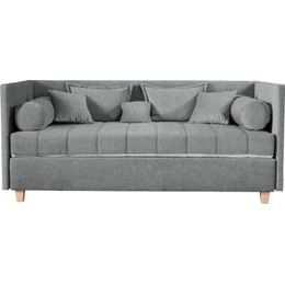 Schlafsofa Alina "Kona", grau (hellgrau tcm 39), B:201cm H:90,5cm T:101cm, Struktur fein TCM (100% Polyester), Sofas, Schlafsofa, 7-Zonen Taschenfederkernmatratze, Zierkissen-Set und Schlummerrollen
