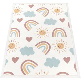 Kinderteppich Paco Home "Emilia 352" Teppiche Gr. B: 140 cm 1 St., 24 mm, L: 200 cm, bunt (mehrfarbig) Kinder Kurzflor, Sonne, Wolken, Regenbogen, sehr weicher Flor