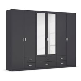 Kleiderschrank Rauch "Schrank Garderobe Wäscheschrank GAMMA in 3 Breiten" Schränke Gr. B/H/T: 271 cm x 210 cm x 54 cm, 6 St., grau (graumetallic) viel Stauraum mit 6 Schubladen, Spiegel TOPSELLER MADE IN GERMANY