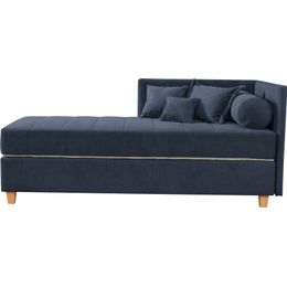 Schlafsofa Alina "Kona", blau (blau gcp 106), B:201cm H:90,5cm T:101cm, Chenille GCP (100% Polyester), Sofas, Schlafsofa, 7-Zonen Taschenfederkernmatratze, Zierkissen-Set und Schlummerrollen