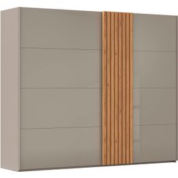 Schwebetürenschrank Rauch "Kleiderschrank Schrank Garderobe Wäscheschrank TEGIO" Schränke Gr. B/H/T: 262cm x 223cm x 69cm, 2 St., grau (fango/glas fango, absetzungen asteiche) mit hochwertigen Holzdekoraufleistung und Glasfront MADE IN GERMANY