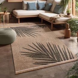 Teppich Paco Home "Cologne 491", beige, B:240cm H:11mm L:340cm, Polypropylen (PP), Teppiche, Fransenteppich, Flachgewebe, Blätter, Hoch-Tief Effekt, mit Fransen, Outdoor geeignet