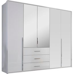 Drehtürenschrank Rauch "Montclar" Schränke Gr. B/H/T: 254 cm x 225 cm x 65 cm, ohne Beleuchtung, 5 St., weiß (weiß, hochglanz weiß) Passepartout optional mit Beleuchtung, inkl. Wäscheeinteilung