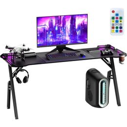 Gaming Schreibtisch mit led Computertisch Gamingtisch 160 x 50cm, Stabiler pc Schreibtisch mit Kohlefaserbeschichtung, Ergonomischer Gaming Tisch mit