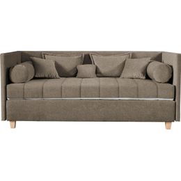 Schlafsofa Alina "Kona", grau (beigegrau tcm 149), B:201cm H:90,5cm T:91cm, Struktur fein TCM (100% Polyester), Sofas, Schlafsofa, 7-Zonen Taschenfederkernmatratze, Zierkissen-Set und Schlummerrollen