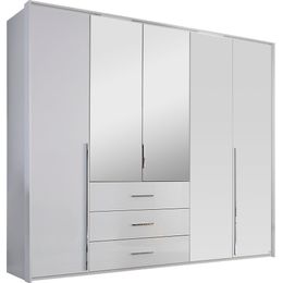 Drehtürenschrank Rauch "Montclar" Schränke Gr. B/H/T: 254cm x 225cm x 65cm, mit Beleuchtung, 5 St., weiß (weiß/hochglanz weiß) Passepartout optional mit Beleuchtung, inkl. Wäscheeinteilung