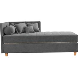 Schlafsofa Alina "Kona", grau (dunkelgrau gcp 129), B:201cm H:90,5cm T:91cm, Chenille GCP (100% Polyester), Sofas, Schlafsofa, 7-Zonen Taschenfederkernmatratze, Zierkissen-Set und Schlummerrollen